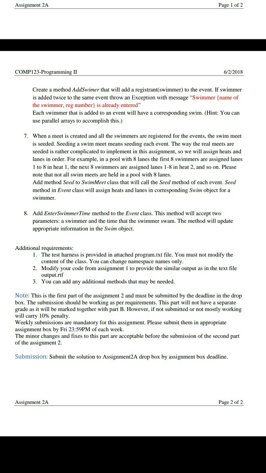 COMP123-Programming II 5/16/2018 Assignment 1 | Chegg.com