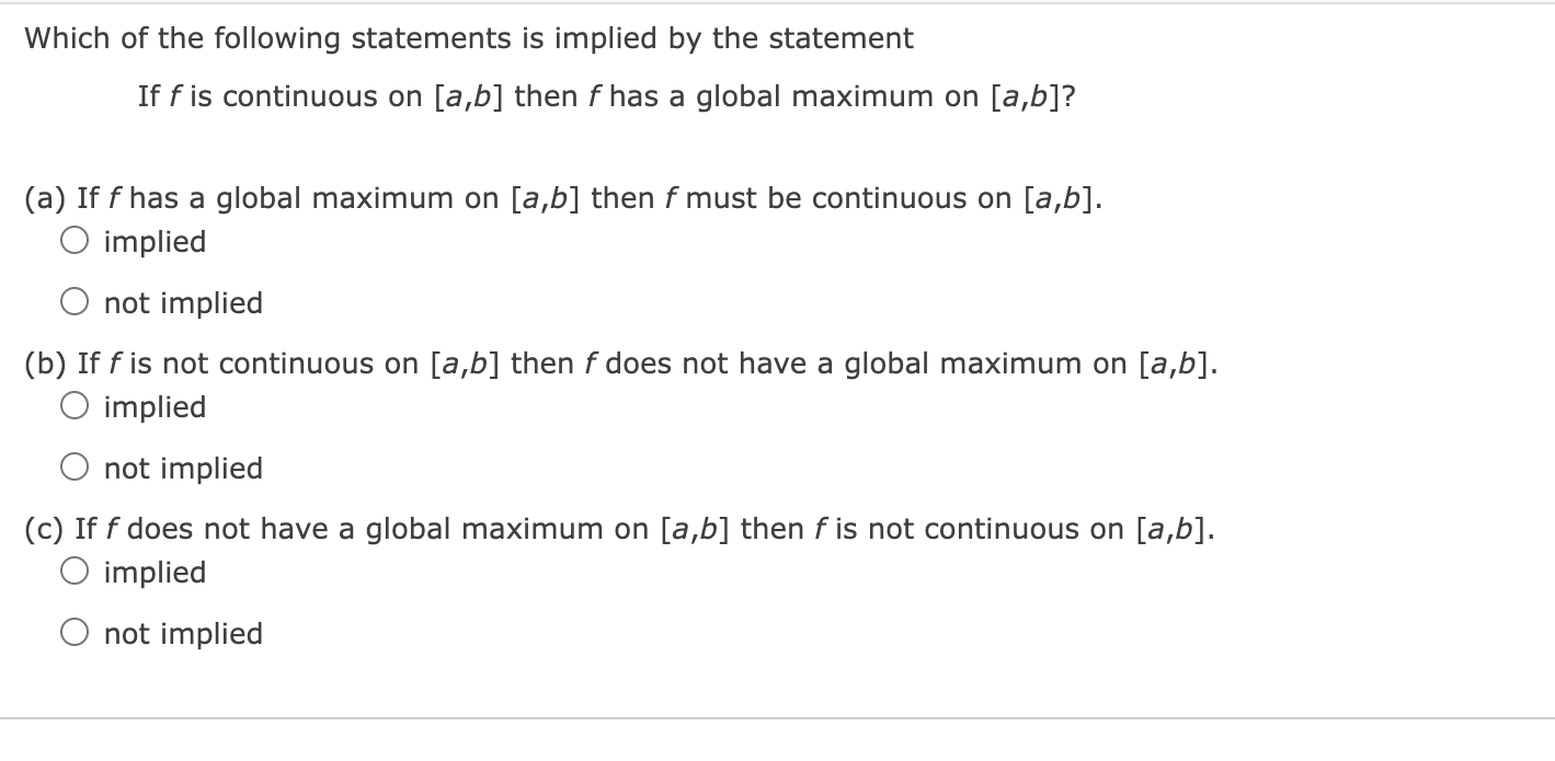 Solved Which of the following statements is implied by the | Chegg.com