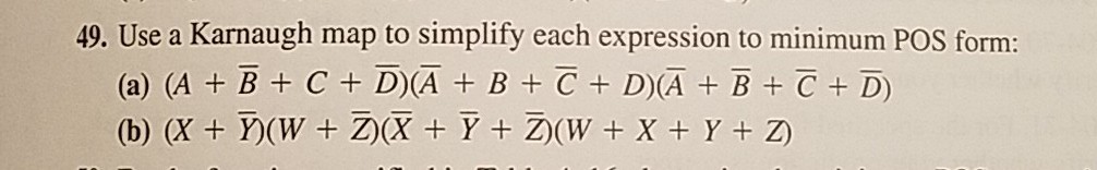 Solved 49. Use a Karnaugh map to simplify each expression to | Chegg.com