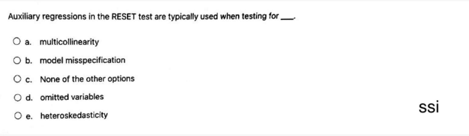 Solved Auxiliary regressions in the RESET test are typically | Chegg.com