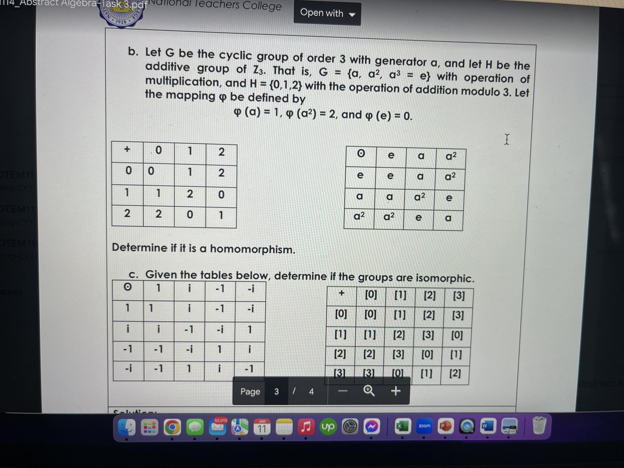Solved b. ﻿Let G ﻿be the cyclic group of order 3 ﻿with | Chegg.com