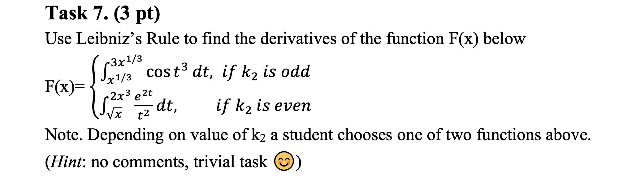 Solved 3x1/3 Task 7. (3 pt) Use Leibniz's Rule to find the | Chegg.com