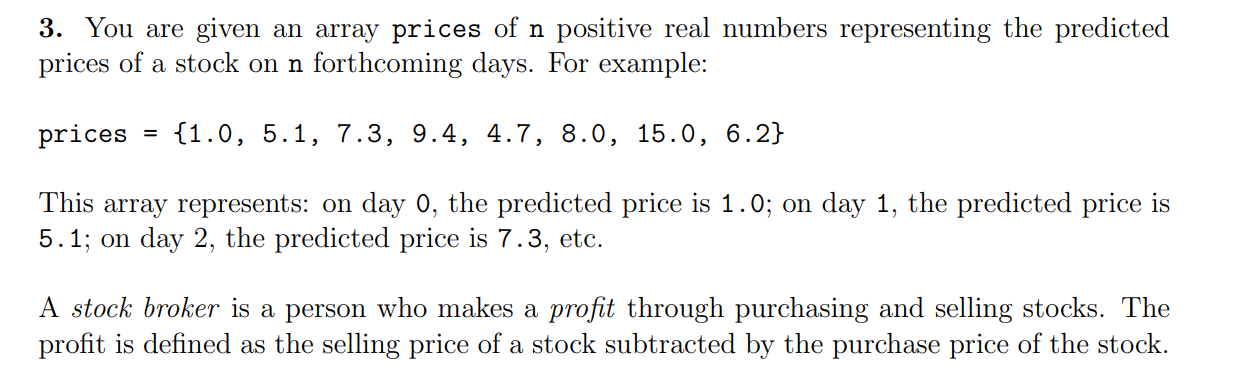3. You are given an array prices of \\( \\mathrm{n} | Chegg.com