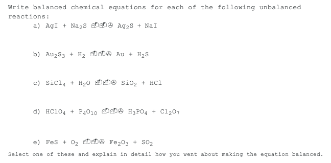 Solved Write balanced chemical equations for each of the | Chegg.com
