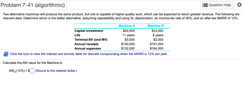Problem 7-41 (algorithmic) Question Help Two | Chegg.com