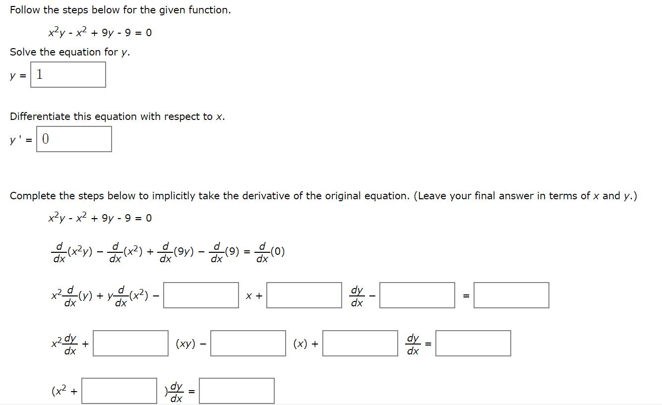 Solved Follow the steps below for the given function. x2y - | Chegg.com