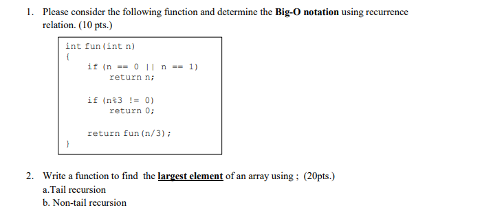 Solved 1. Please consider the following function and | Chegg.com
