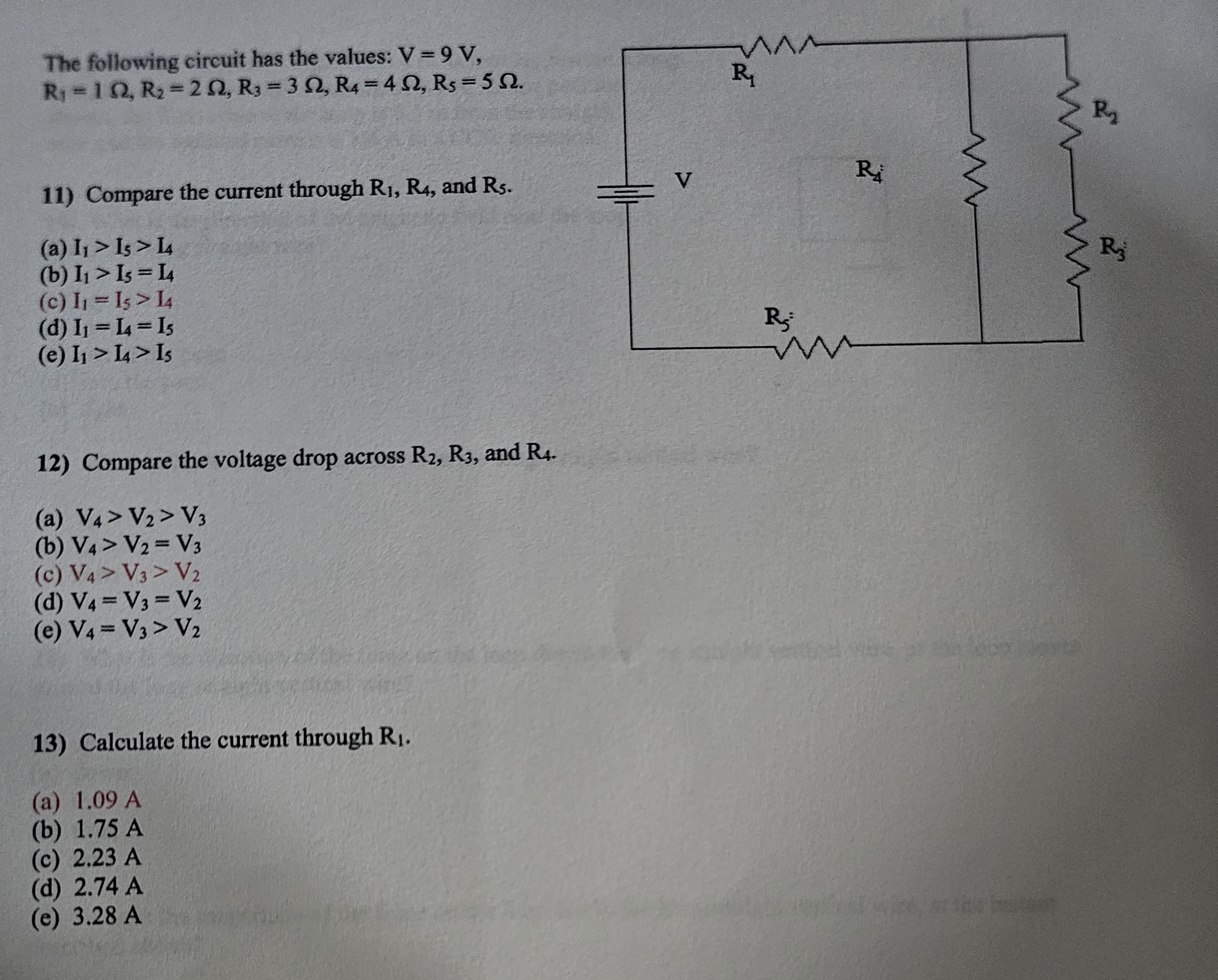 Solved The following circuit has the values: V=9 V, | Chegg.com