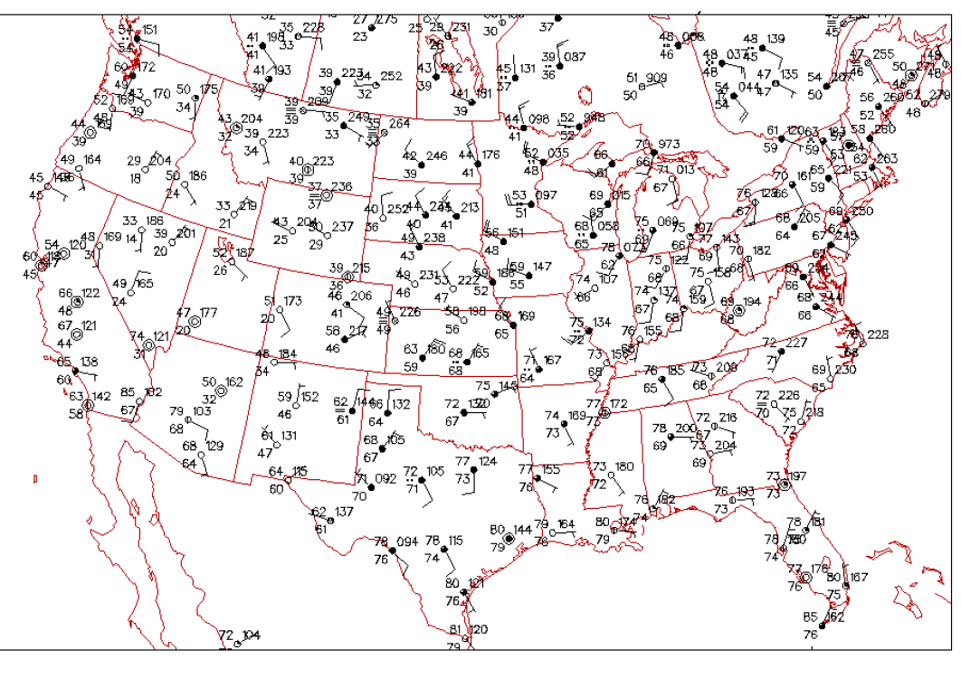 Solved b. On the above map showing surface station models, | Chegg.com