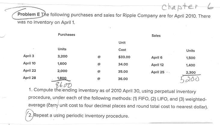 Solved Chapter 6 Problem E The following purchases and sales | Chegg.com