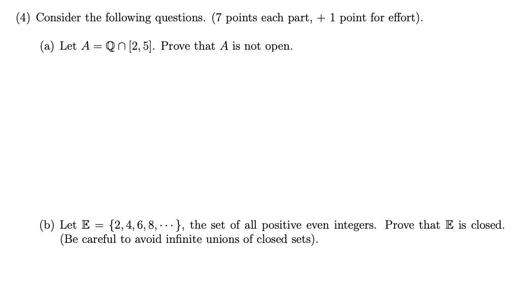 Solved (4) Consider the following questions. (7 points each | Chegg.com