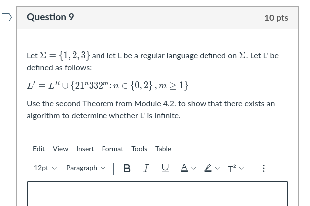 Solved Question 9 10 pts Let S = {1, 2, 3} and let L be a | Chegg.com Solved Question 9 10 pts Let S = {1, 2, 3} and let L be a | Chegg.com