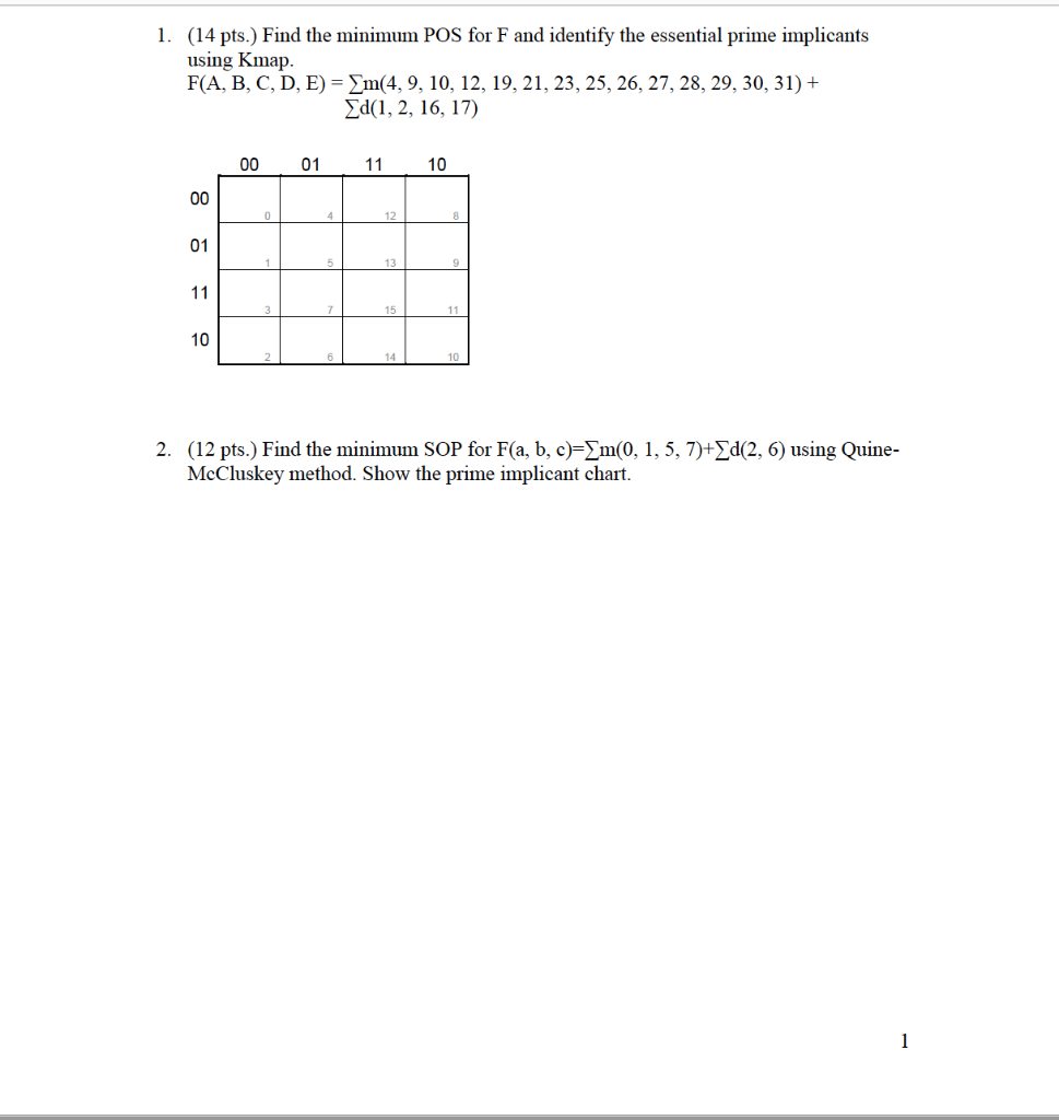 Solved 1. (14 pts.) Find the minimum POS for F and identify | Chegg.com