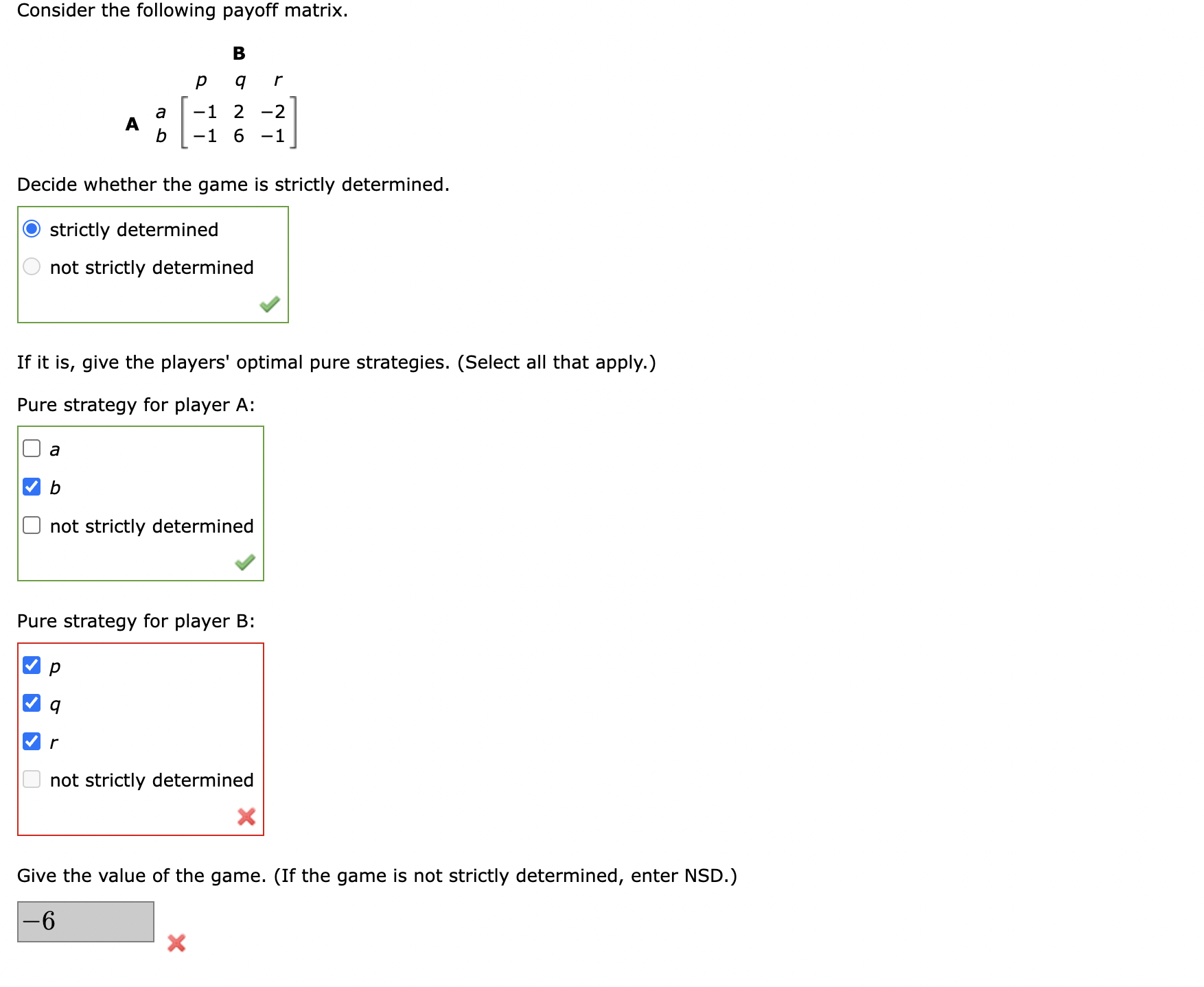 Solved Consider the following payoff matrix. B A | Chegg.com