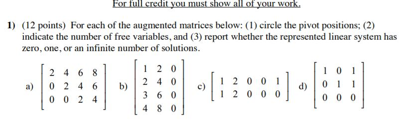Solved Ol uS wor 1) (12 points) For each of the augmented | Chegg.com