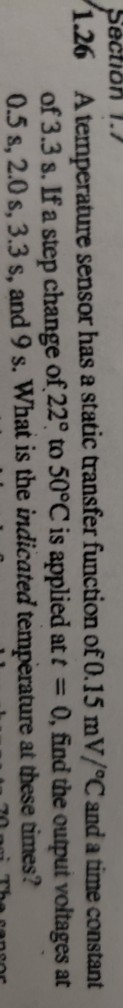 Solved Section 1.2 1.26 A temperature sensor has a static | Chegg.com