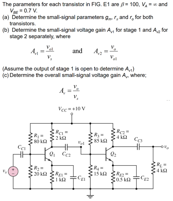 Solved = The parameters for each transistor in FIG. E1 are B | Chegg.com