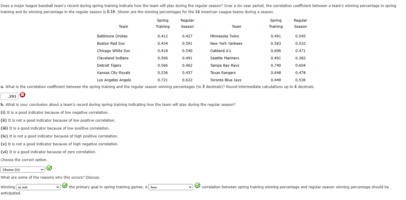 Solved training and its winning percentage in the regular | Chegg.com