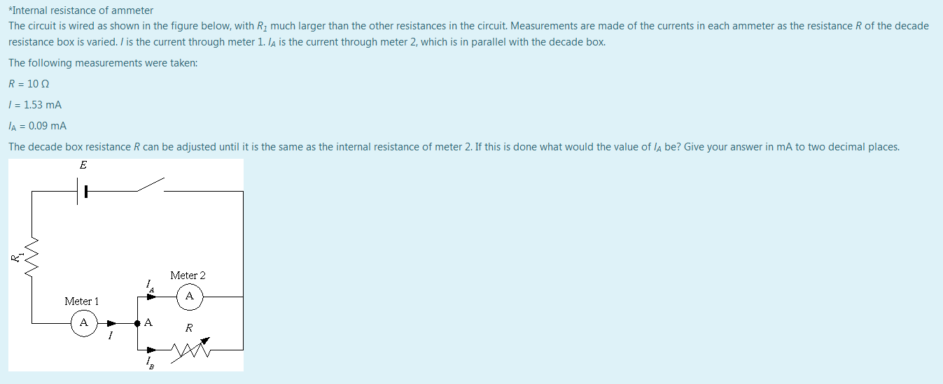 Solved *Internal resistance of ammeter The circuit is wired | Chegg.com