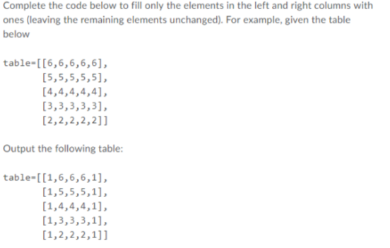 Solved Complete the code below to fill only the elements in | Chegg.com