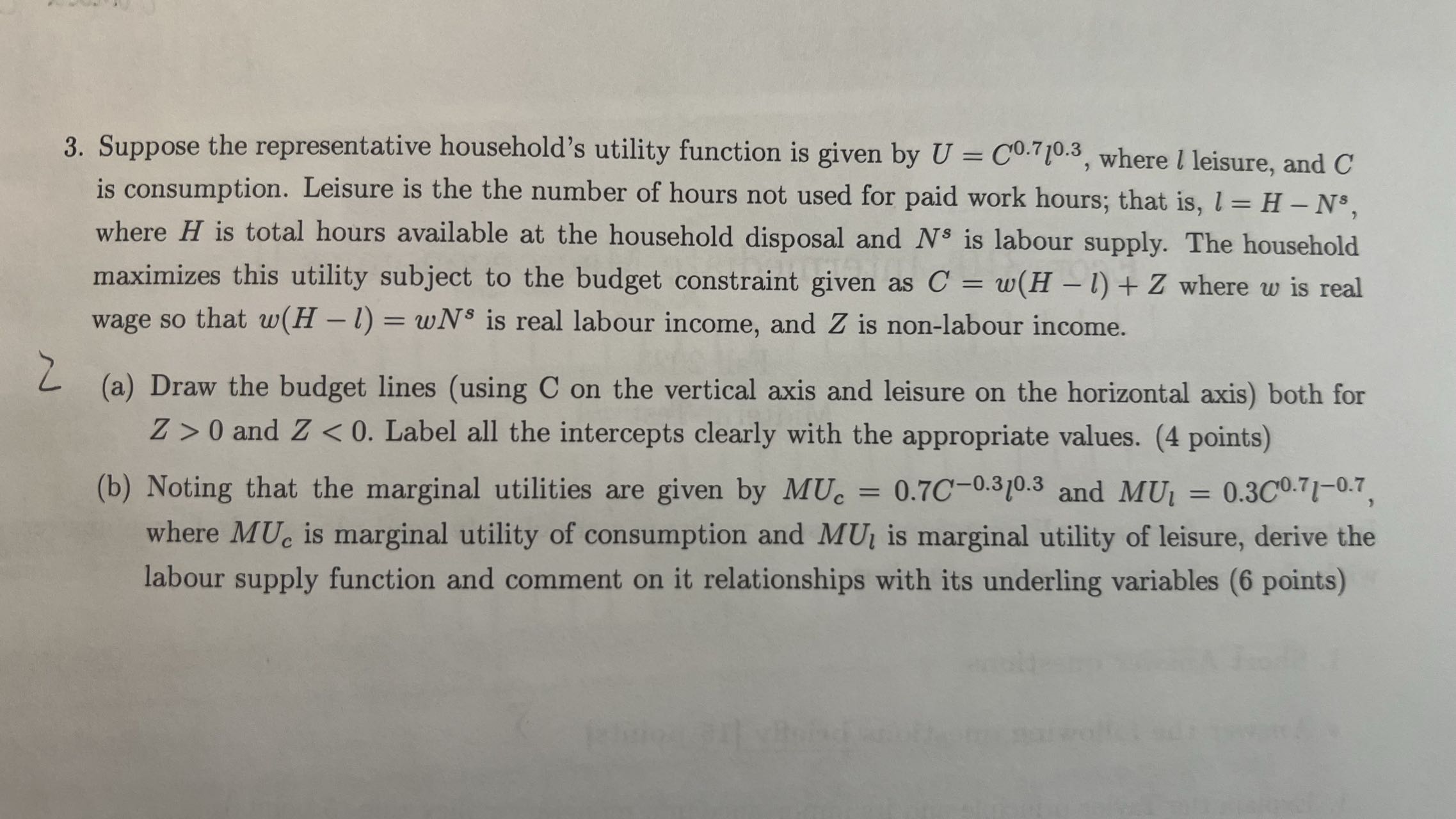 Solved 3. Suppose the representative household's utility | Chegg.com
