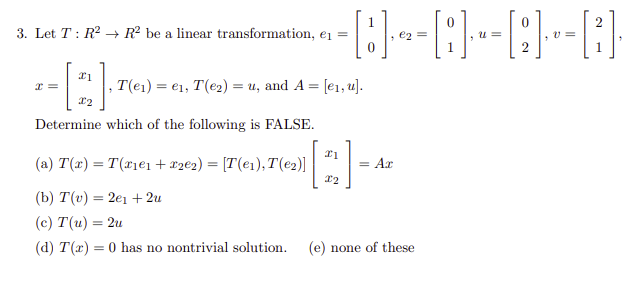 3. Let T:R2→R2 be a linear transformation, | Chegg.com
