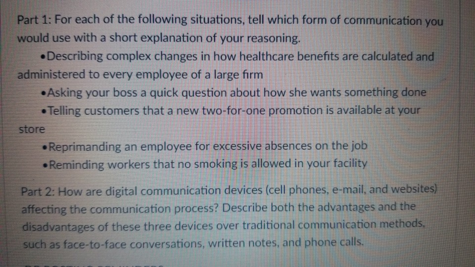 Solved Part 1: For each of the following situations, tell | Chegg.com