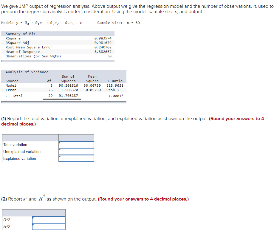 Solved We give JMP output of regression analysis. Above | Chegg.com