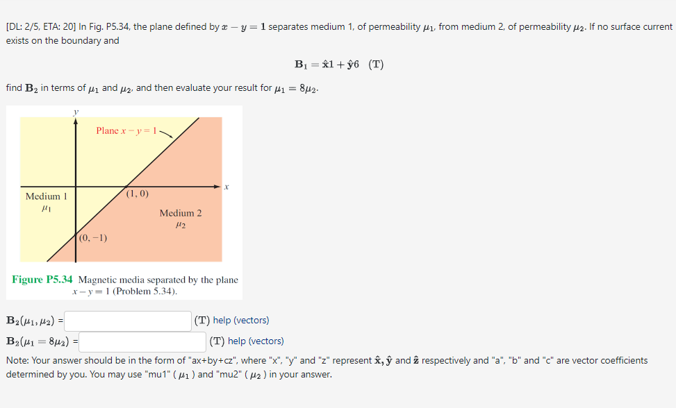 Solved [DL: 2/5, ETA: 20] In Fig. P5.34, the plane defined | Chegg.com