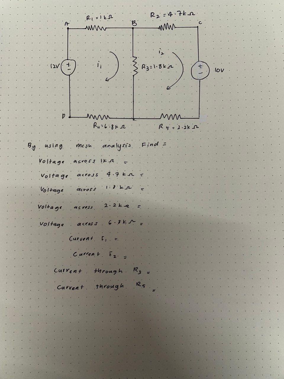 Solved By using mesh analysis Find = Voltage across ik Ω= | Chegg.com