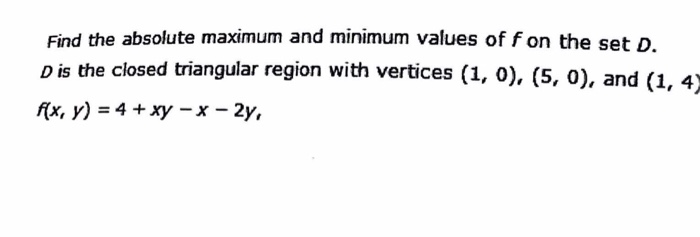 Solved Find the absolute maximum and minimum values of fon | Chegg.com