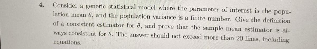 Solved 4. Consider a generic statistical model where the | Chegg.com