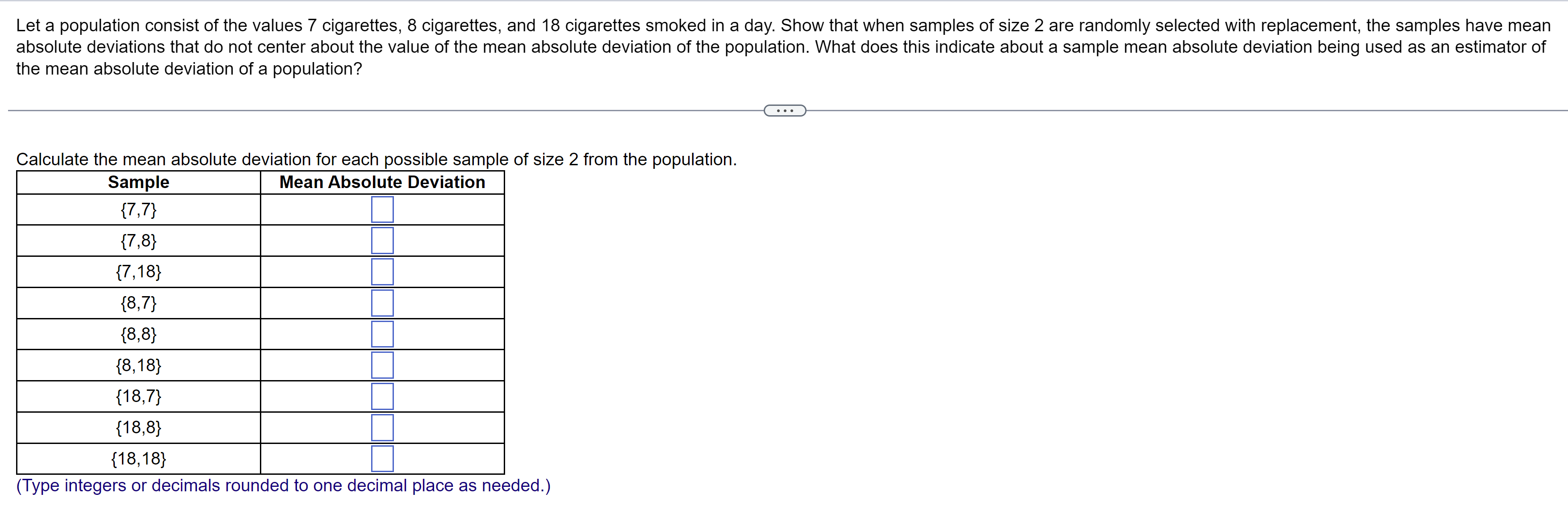 Solved the mean absolute deviation of a population? | Chegg.com