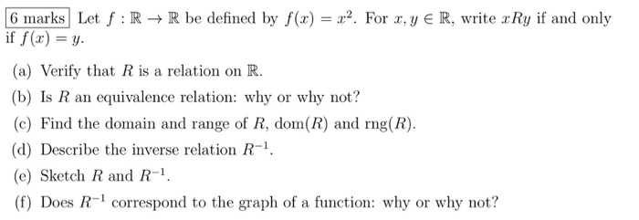 Solved Let f: R rightarrow R be defined by f(x) = x^2. For | Chegg.com