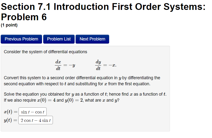Solved Section 7 1 Introduction First Order Systems Problem