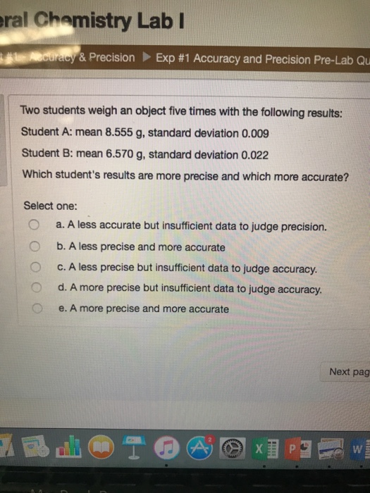 Solved ral Chemistry Lab I & Precision Exp #1 Accuracy and | Chegg.com