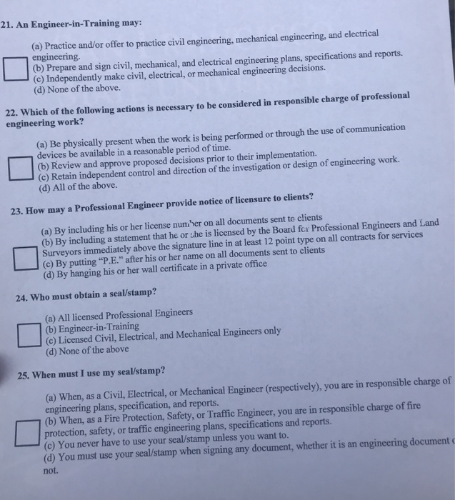 Solved 21. An Engineer-in-Training may: (a) Practice and/or | Chegg.com