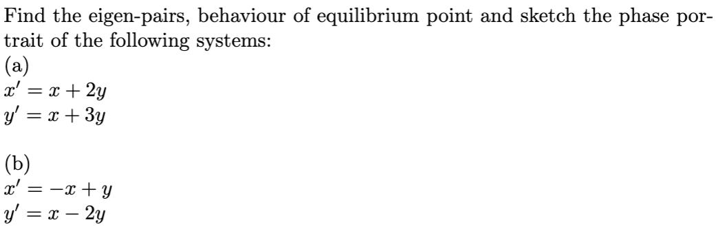 Find the eigen-pairs, behaviour of equilibrium point | Chegg.com