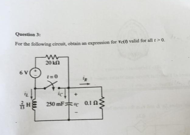 the following circuit, obtain an expression for Vc(0 | Chegg.com
