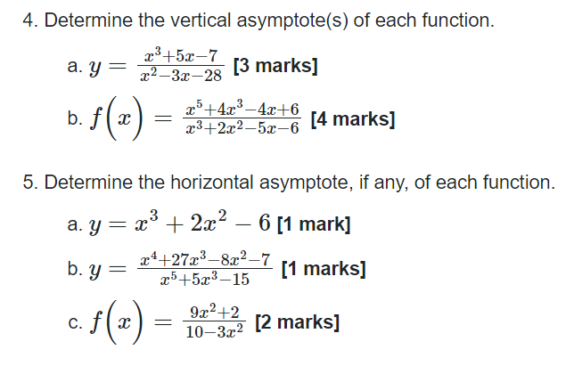 Solved 4. Determine the vertical asymptote(s) of each | Chegg.com