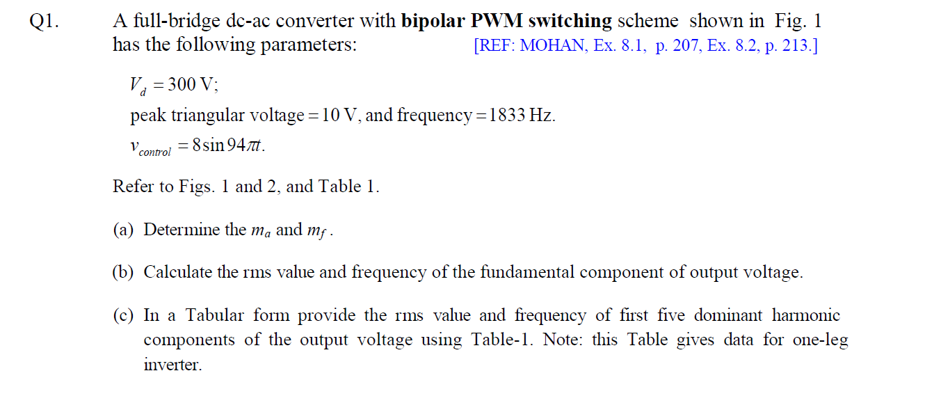 Solved Q1. A full-bridge dc-ac converter with bipolar PWM | Chegg.com