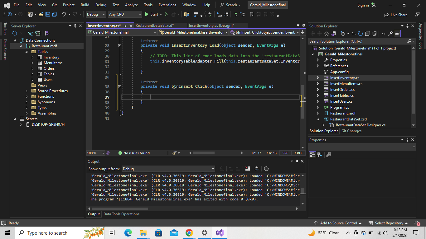 Solved Visual Studio Help: I'm supposed to make an insert | Chegg.com