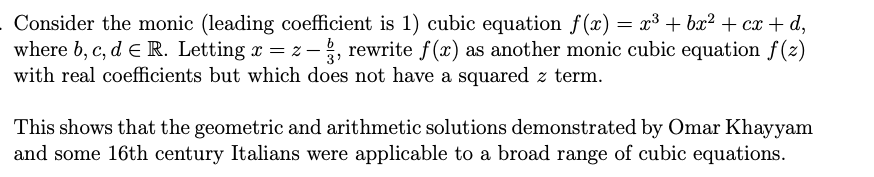 Solved Consider the monic (leading coefficient is 1) cubic | Chegg.com