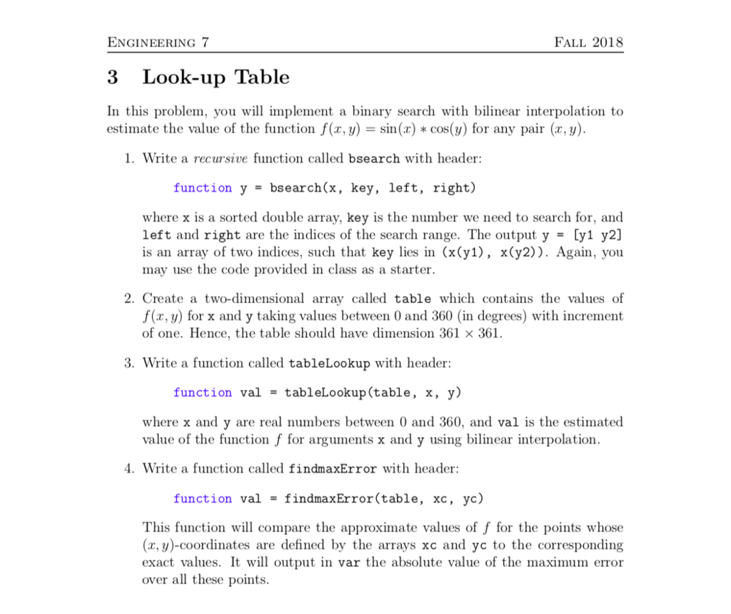 ENGINEERING 7 3 Look-up Table In this problem, you | Chegg.com