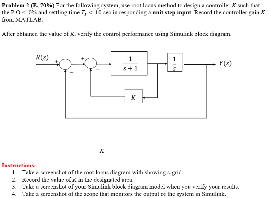 Solved Problem 2 (E, 70%) For the following system, use root | Chegg.com