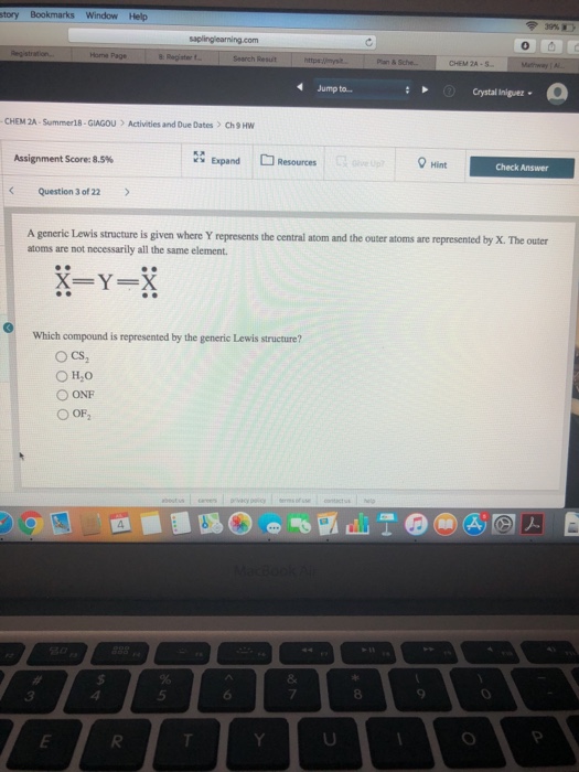 Solved a generic Lewis structure is given where Y represents | Chegg.com