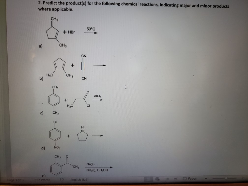 Solved 2. Predict the product(s) for the following chemical | Chegg.com