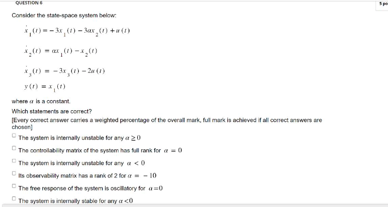 Solved Consider the state-space system below: | Chegg.com