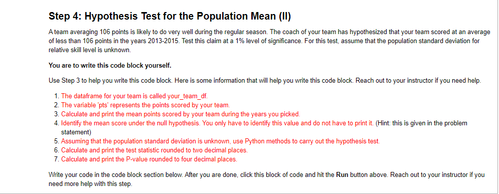Solved Step 4: Hypothesis Test for the Population Mean (II) | Chegg.com
