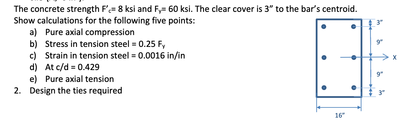 Solved The concrete strength F'c= 8 ksi and Fy= 60 ksi. The | Chegg.com